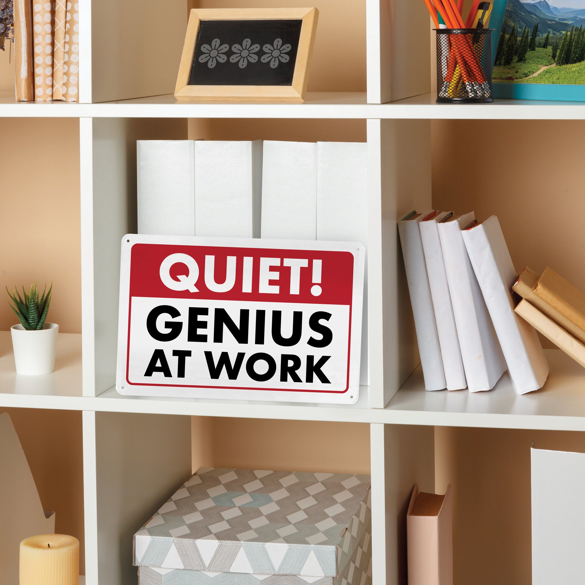 Quiet! Genius at Work - 8" x 12" Funny Metal Sign – Envisioned Signage